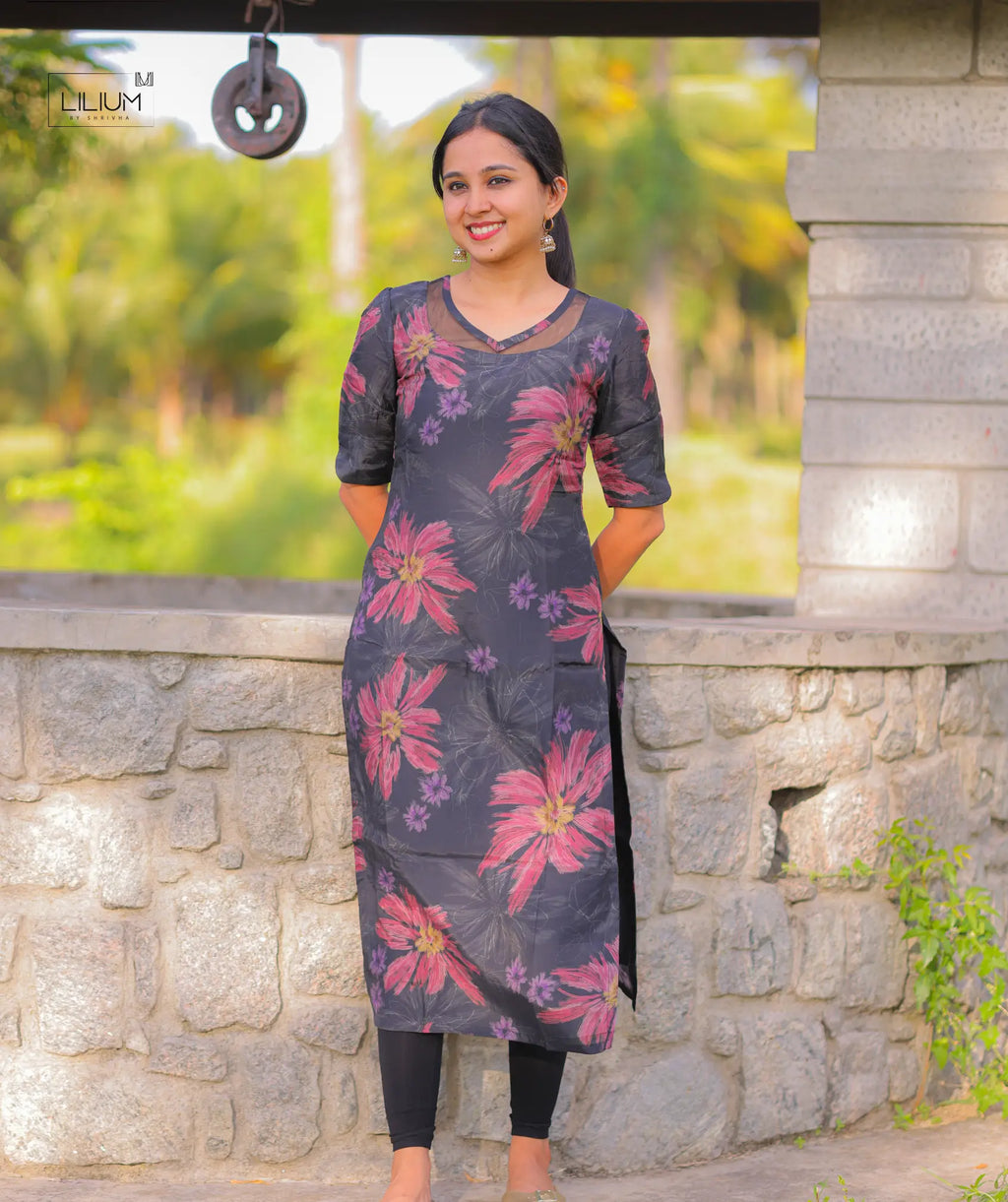 Graphite Bloom Muslin Kurti for Women – LiliumByShrivha