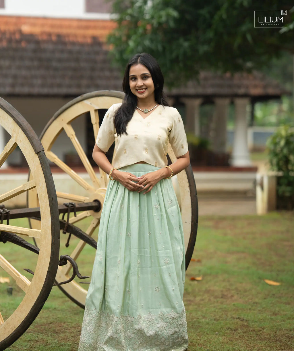 Mint Charm Tissue Silk Crop Top Set – LiliumByShrivha
